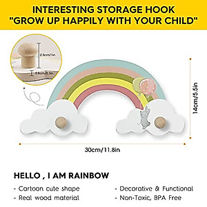 Jfbav Wooden Coat Hook Rainbow Wall Hanging Wall Hook Cute Children's Room Creative Children's Room Wall Clothes Hat Hanger…