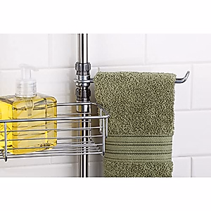 mDesign Metal Bathroom Shower Caddy Station for Shampoo, Conditioner, Hand Soap - Accessory Hook and Towel Bar - 4 Shelf Format, Brushed Stainless Steel