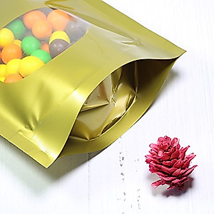 Double-Sided Matte/Glossy Color with Clear Round Window Stand-Up Pouch (6.3" x 8.7", Glossy Gold | 100 Bags)