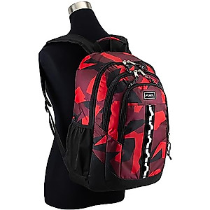 FUEL Large Multipocket Unisex Backpack with Water Resistant Bottom for Class, Travel, and Outdoors - Red Camouflage