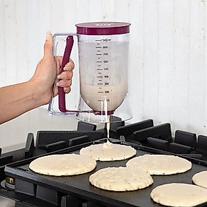 KPKitchen Pancake Batter Dispenser - Kitchen Must Have Tool for Perfect Pancakes, Cupcake, Waffle, Muffin Mix, Crepe & Cake - Easy Pour Baking Supplies for Griddle - Pancake Maker with Measuring Label