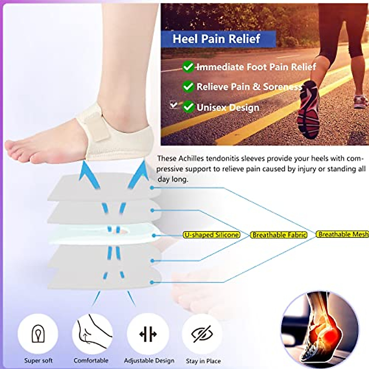 Plantar Fasciitis Heel Cups for Heel Pain 【Updated Version】 Heel Protectors Heel Sleeves Pads, Heel Support for Heel Pain, Heel Spur, Cracked Heels for Women and Men (Beige, M 8.5-12 / W 10-13)