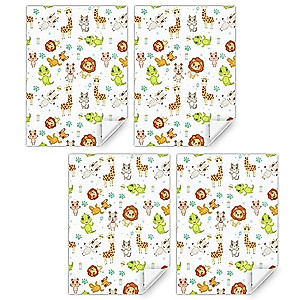 Animals Jungle Wrapping Paper for Baby Infant Boys Girls, Forest Giraffe Lion Dinosaur Pig Fox Feeder Gift Wrapping Paper Sheet with Ribbon for Baby Shower Birthday Kindergarten Newborn Children Kids