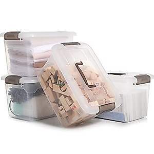 Citylife 4 Pcs 5.3 QT & 4 Pcs 8.5 QT Storage Bins with Lids Clear Plastic Bins with Grey Handle Stackable Storage Containers for Organizing