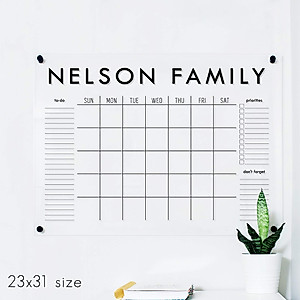 Large Acrylic Calendar, Dry Erase Monthly Acrylic Calendar, Dry Erase Wall Calendar