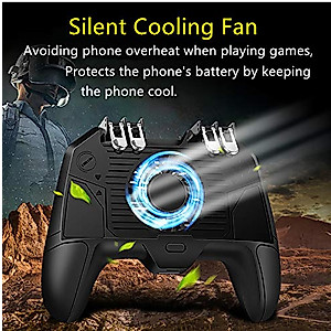 Mobile Game Controller[The Latest Version] 4 Trigger with 4000mAh Power Bank Cooling Fan for PUBG/Call of Duty/Fotnite [6 Finger Operation] L1R1 L2R2 Gamepad Trigger for 4.7-6.5" iOS Android Phone