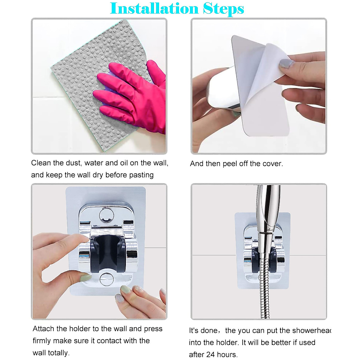 Lofekea Shower Head Holder, Adjustable Handheld Shower Holder Self Adhesive Shower Wand Holder Wall Mount Bracket Waterproof (1 Pack, Chrome Finish)