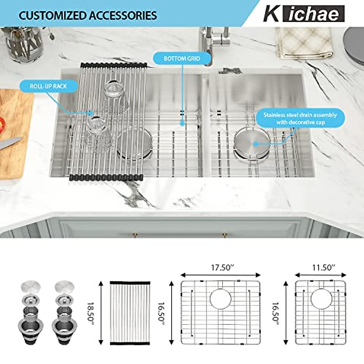 33 Double Bowl Kitchen Sink - Kichae Undermount Kitchen Sinks Stainless Steel Double Basin 33x19 Inch Kitchen Sink 18 Gaugle 60/40 Undermount Kitchen Sink Basin