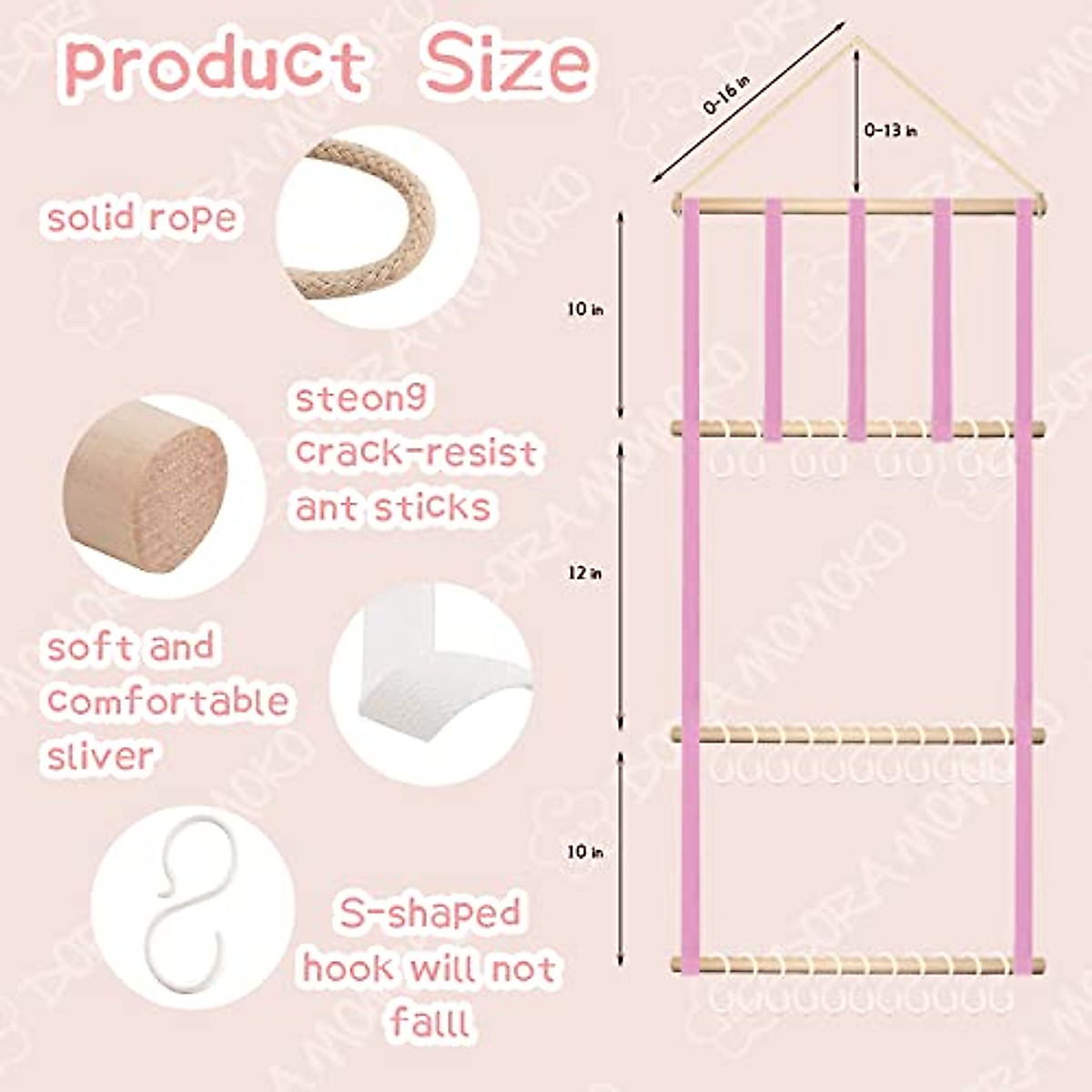 Headband Holder Hair Bows Holder for Baby Girls, Hanging Baby Headbands Organizer Storage Newborn Hair Accessories Storage Hanging Decor for Wall, Door or Closet in Girls Room