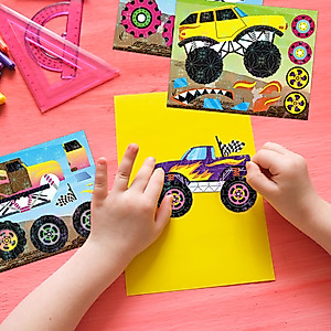 Haooryx 45 Sheet Make Your Own Monster Truck Stickers Truck Make-a-Face Holographic Sticker Car DIY Shiny Stickers Games for Kid Fun Craft Project Monster Truck Themed Birthday Party School Supplies