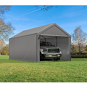 Carport 10'x20' Heavy Duty Canopy Steel,Portable Garage Party Tent,Portable Garage with Removable Sidewalls & Doors All-Season Tarp for Car,Truck,SUV,Party(Grey)