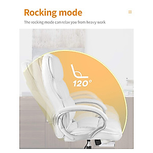 Office Chair Computer High Back Adjustable Ergonomic Desk Chair Executive PU Leather Swivel Task Chair with Armrests Lumbar Support (White)