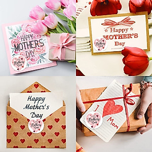 Happy Mother's Day Label Stickers Roll，1.5 inch 500 Pcs Love Heart Mothers Day Stickers, Gift Tag Stickers for Envelope Seals Party Gift Favors Box Cards Decorations