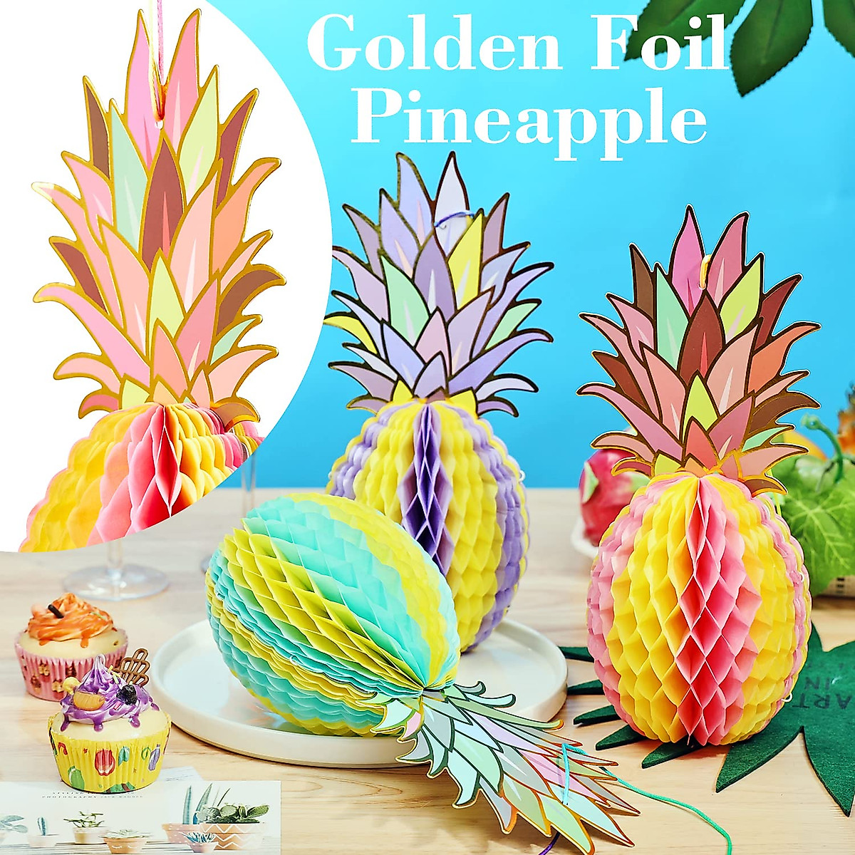 Pineapple Party Decorations Paper Honeycomb Centerpieces Table Decor for Hawaiian Luau Tiki Beach Summer Tropical Theme Birthday Baby Shower Wedding Retirement Party Decorations Supplies