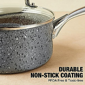 HLAFRG 1 Quart Small Sauce pan with Lid, Ultra Nonstick Sauce Pan with Lid, Small Pot with Lid, Granite Nonstick Saucepan 1 quart, Small Sauce Pot, 1 Qt Pot with Lid, Aluminum Small Pot 1 Quart