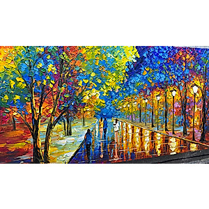Tyed Art- 24X48 Inch Oil Paintings on Canvas Art 100% Hand-Painted Contemporary Artwork Abstract Artwork Night Rainy Street Wall Art livingroom Bedroom Dinning Room Decorative Pictures Home Decor