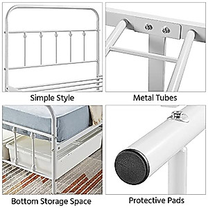 Topeakmart White Sturdy Metal Platform Bed Frame Mattress Foundation Iron-Art with Classic Victorian Style Headboard and Footboard Under Bed Storage No Box Spring Needed Twin Size