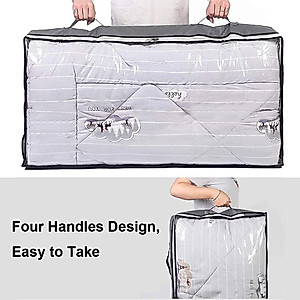 ASANMEYO Under Bed Storage Containers, 4-Pack Large Capacity Underbed Storage Bags Organizer, Thick Fabric Storage Bins with Clear Window and Handles for Blanket, Comforter, Bedding, Clothes, Gray