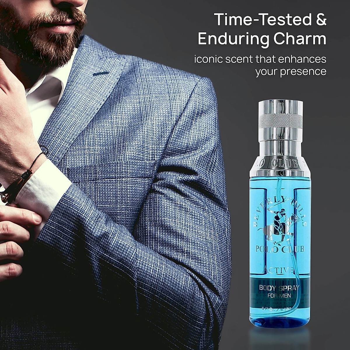 Beverly Hills Polo Club Body Spray for Men - BHPC Active - Notes of Citrus with Fresh, Clean & Sporty Scent - Long Lasting Body Mist Cologne - Ideal Gift for Him, 6oz