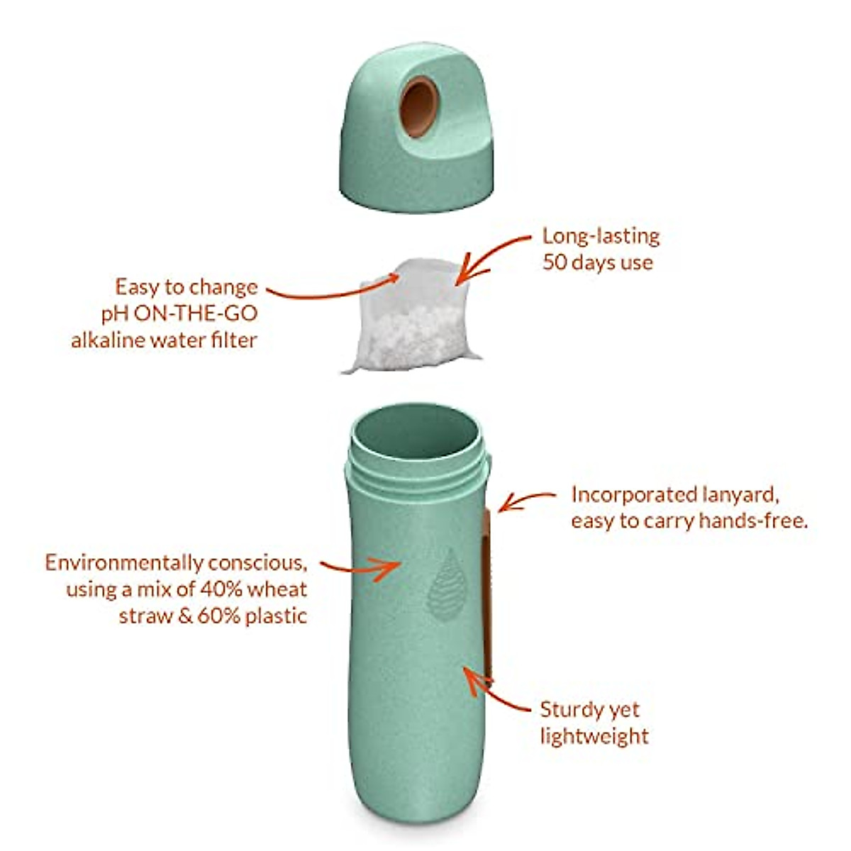 pH Vitality Stainless Steel Alkaline Water Pitcher - Alkaline Water Filter Pitcher Plus one pH Conscious 450ML Wheat Straw Alkaline Water Bottle Bundle