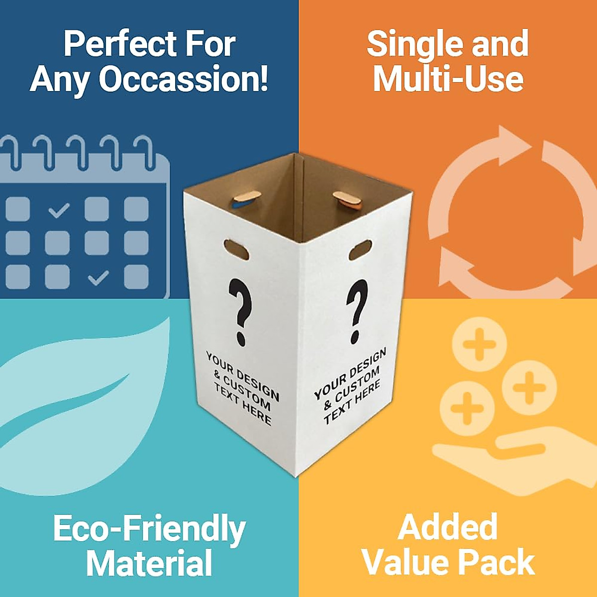 Customizable 42-Gallon Cardboard Trash, Waste & Recycling Containers (50 Pack, White) – Add Your Logo and Text for Any Occasion Including Trade Shows, Weddings, Events, Concerts & Large Gatherings