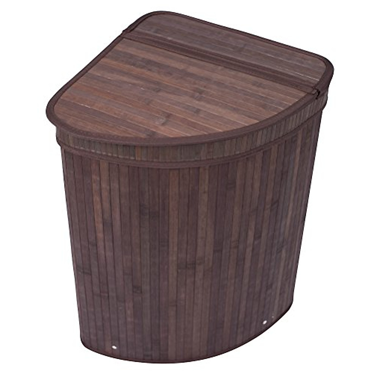BIRDROCK HOME Corner Laundry Hamper with Lid and Cloth Liner - Bamboo - Espresso - Easily Transport Laundry Basket - Collapsible Hamper - String Handle