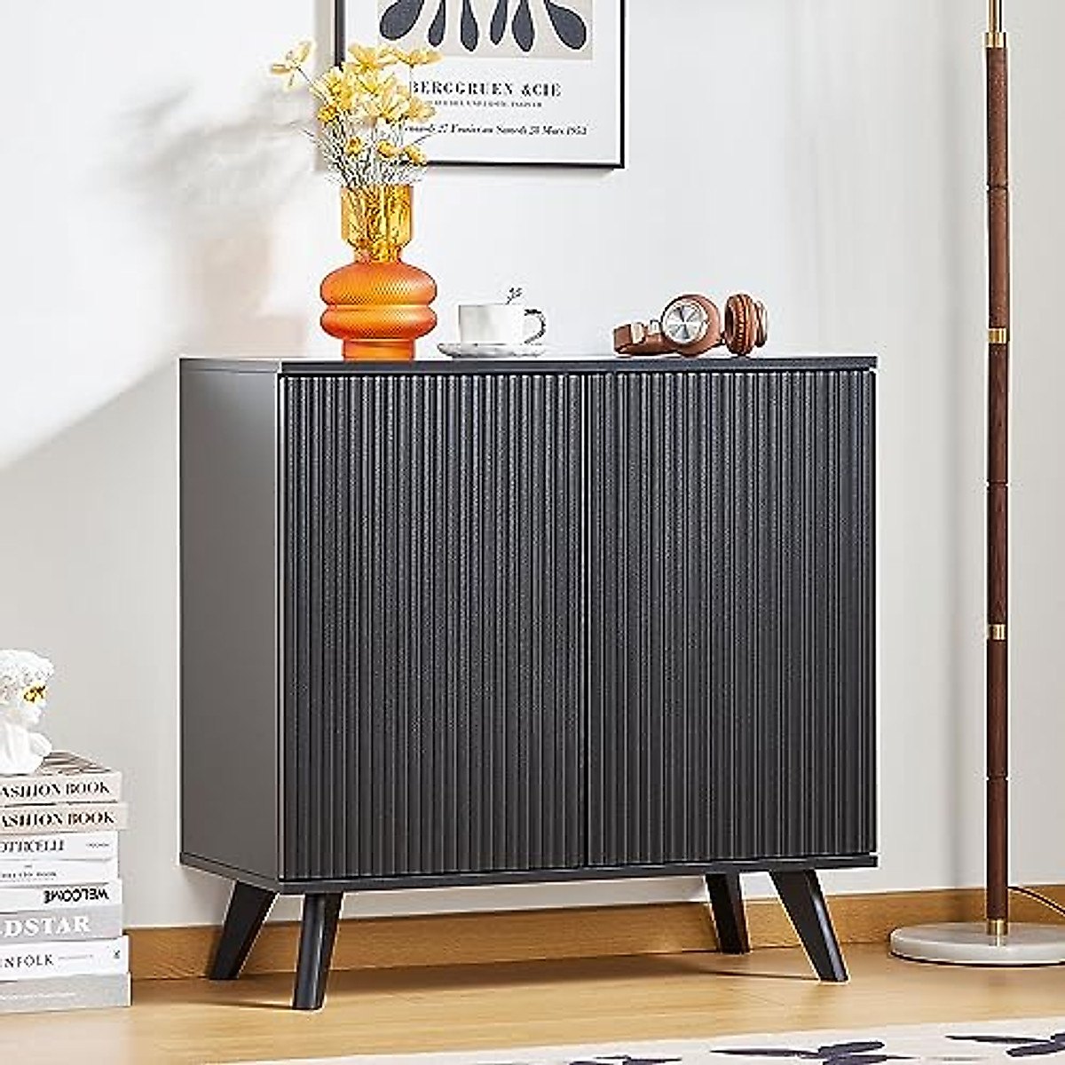 Modern Accent Buffet Cabinet with Adjustable Shelves, Accent Cabinet with 2 Doors, Modern Sideboard Buffet Cabinet, Black Accent Cabinet for Kitchen, Living Room, Entryway and Bedroom (Black)