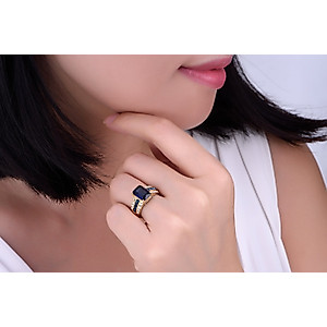 Yoursfs Sapphire Ring For Women Gold Plated Blue Square Stone Rings With Cubic Zirconia Jewelry