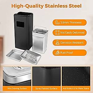 BEAMNOVA Trash Can Indoor Outdoor Stainless Steel Commercial Garbage Can Industrial Garbage Enclosure Inside Cabinet with Lid Waste Container, Color Black, 30 * 25 * 68 cm / 11.8 * 9.8 * 26.8 in