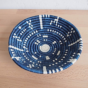 Small African Basket- Kigembe/Rwanda Basket/Woven Bowl/Sisal & Sweetgrass Basket/Blue, White