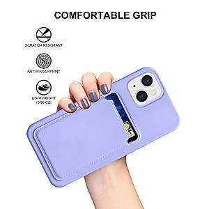 Silicone Wallet Case Compatible with iPhone 13 Case with card holder & iPhone 14 Case with Card Holder, Shock-Absorbing, Soft Slim Card Holder Case Designed for iPhone 13 /iPhone 14 (6.1 inch)-Purple