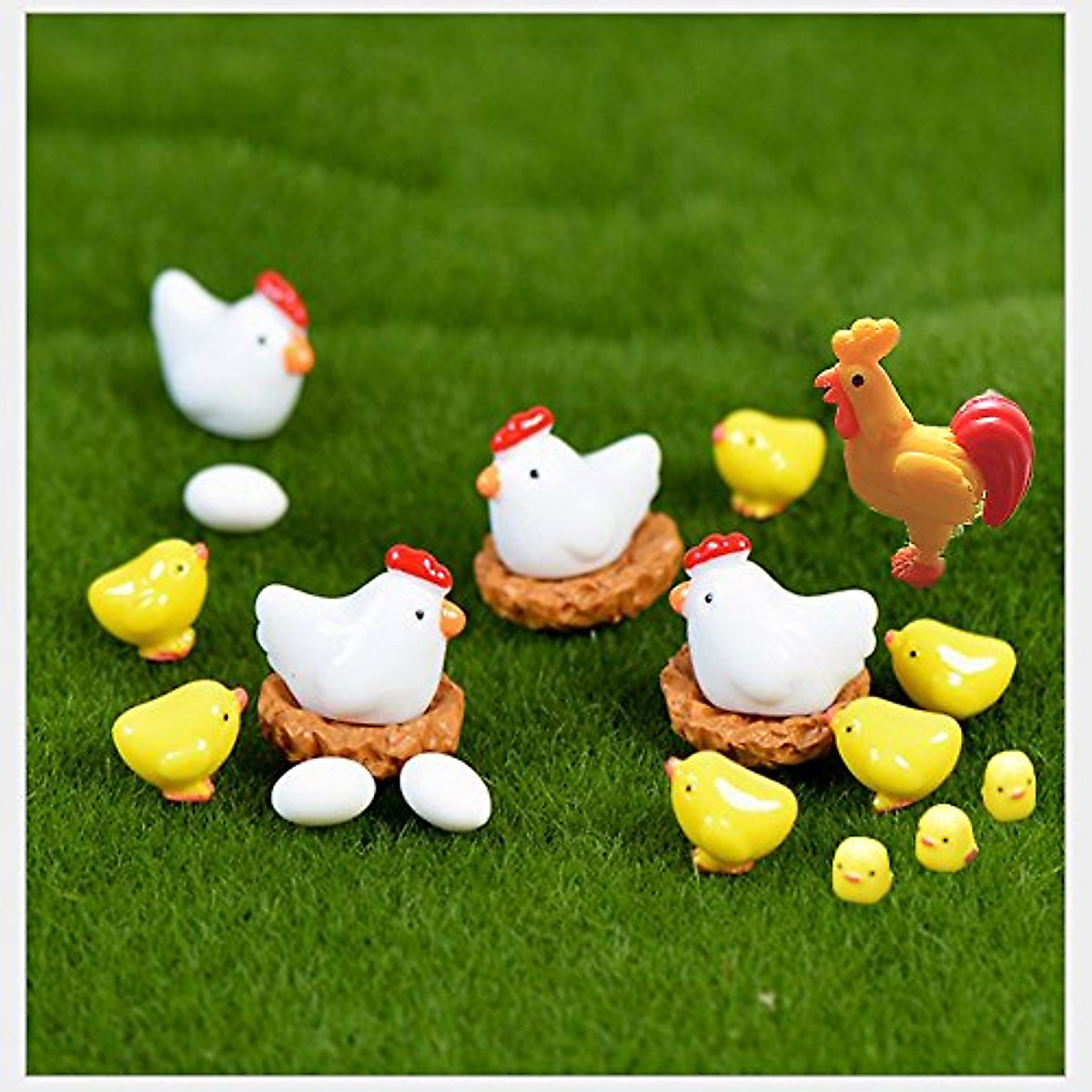 DoTebpa 22Pcs Miniature Family Chicken,Cock,Hen,Egg,Chicken Nest Ornament Micro Landscape Fairy Garden Décor