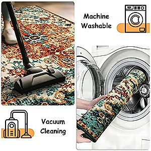 Wonnitar Boho Bathroom Rug,Washable Rug 2x3 Small Bath Rug,Vintage Distressed Throw Mat for Bedroom,Non-Slip Entryway Door Mat Low-Pile Floor Carpet for Kitchen Laundry Bedside,Orange