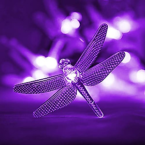 Dragonfly Solar String Lights, 30LED 21ft 8 Modes Outdoor Waterproof Crystal Dragonfly Fairy Lighting for Christmas Trees, Garden, Patio, Fence, Wedding, Party and Holiday Decorations (Purple)