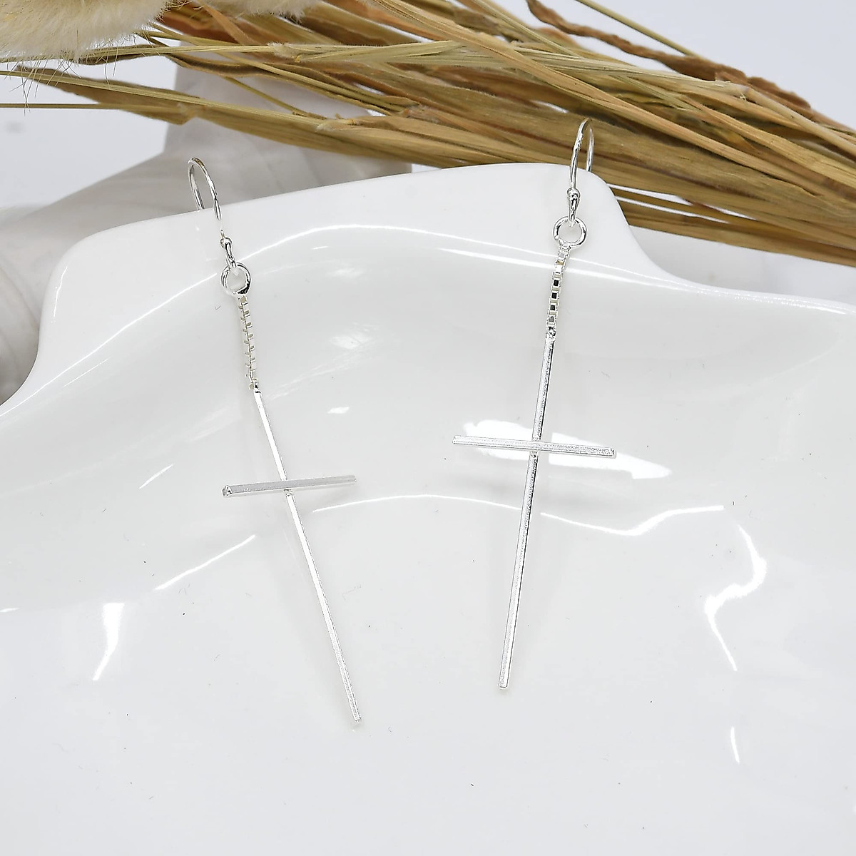 AeraVida Minimalist Christian Cross Drop Sterling Silver Dangle Earrings