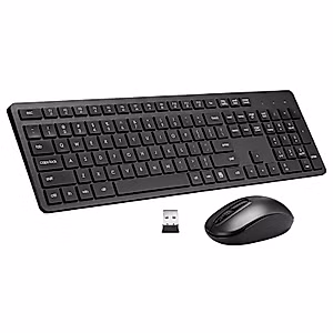 Wireless Keyboard and Mouse Combo, 2.4G Silent Cordless Keyboard Mouse Combo for Windows Chrome Laptop Computer PC Desktop, 106 Keys Full Size with Number Pad, 1600 DPI Optical Mouse (Black)