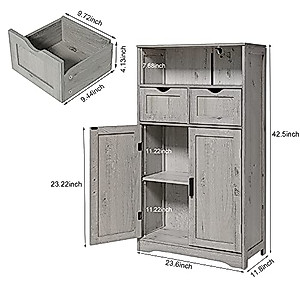 Iwell Large Storage Cabinet, Bathroom Storage Cabinet with 2 Drawers & 2 Shelves, Floor Cabinet for Living Room, Bedroom, Home Office, Grey