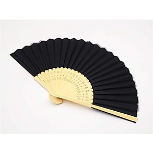 Leehome Folding Hand Fans for Women - 12pcs Silk Bamboo Chinese Japanese Handheld Fan - for Church Wedding Gifts, Party Favors, DIY Decorations. (Black)