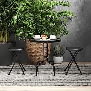 Giantex Set of 2 Folding Stool, Round Foldable Bar Stools, 2 Pack Portable Folding Chairs with Handle, Collapsible Stools 18 Inch 330lbs Capacity for Camping RV Party (Black)
