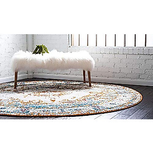 Unique Loom Rosso Collection Traditional, Vintage, Medallion, Border, Distressed, Southwestern Area Rug, 8 ft x 8 ft, Ivory/Blue