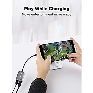 CableCreation USB Type C Splitter, 2-in-1 USB C Audio Adapter and PD Fast Charging, Compatible with iPad Pro, MacBook Air, Galaxy Note 10, S9, S10, S20, S21 Ultra, S22, Pixel 2 3 XL, Aluminum Gray