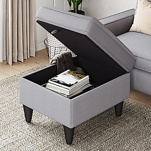 Lonkwa Convertible L-Shaped Sectional Sofa with Reversible Ottoman, 3-Seat Gray Couch for Living Rooms, Apartments, Offices, Small Spaces