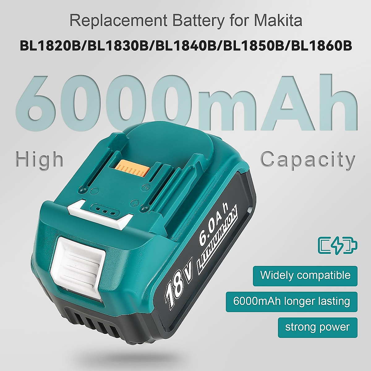 YongerTool BL1860 18V 6.0Ah Battery and Charger for Makita,New Version DC18RC Charger with LCD Display Cooling Fan Compatible with LXT Li-ion Battery BL1850 BL1840 BL1830 BL1820 BL1815