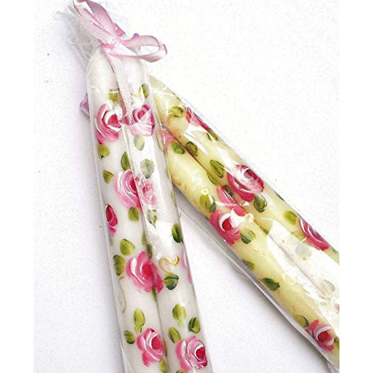 Decorated 8 Inch Tall Hand Painted Pink Rose Ivory or White Short Taper Candles Set Small Housewarming Gift for Women