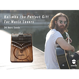 Seeds Kalimba 34 Key Chromatic Thumb Piano Pisces C-Tuned,Double Layer Flat Board Black Walnut Musical Instruments Gift Idea for Children Adults Beginners and Professionals