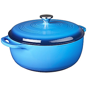 Lodge Enameled Cast Iron Covered Casserole, 3.6-Quart, Caribbean Blue, Oval casserole & EC7D33 Enameled Cast Iron Dutch Oven, 7.5-Quart, Caribbean Blue