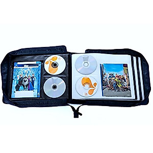 DVD CD Storage Case with Extra Wide Title Cover Pages for Blu Ray Movie Music Audio Media Disk (Portable Carrying Binder Holder Wallet Album Home Organizer)- Blue, 192 Disk Units, 96 Booklet Pockets