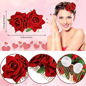 6 Pcs Rose Hair Clip Flower Hairpin Rose Hair Clip Comb Flower Hairpin Rose Brooch Floral Clips Mexican Rose Hair Accessories for Women Wedding Party Mother's Day(Red)
