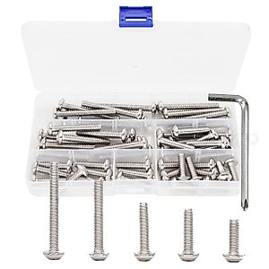 binifiMux 50pcs 1/4-20 Inch Round Head Phillips Machine Screws Assortment Kit, 304 Stainless Steel Silver Tone, 1/4 x 3/4,1,1-1/8,1-5/8,2 Inch