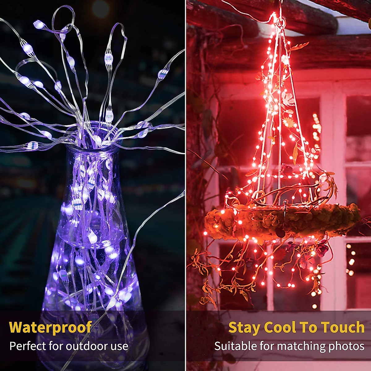 TenSteed 2 Pack Fairy String Lights,50 LED Fairy Lights Battery Operated Multicolor Changing Twinkle Lights with Remote,16.4Ft Silvery Copper Wire Firefly Lights for Party Wedding Christmas Décor